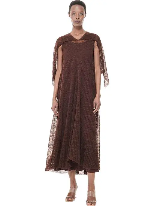 LEEM Textured Open Knit Cape Dress - Brown