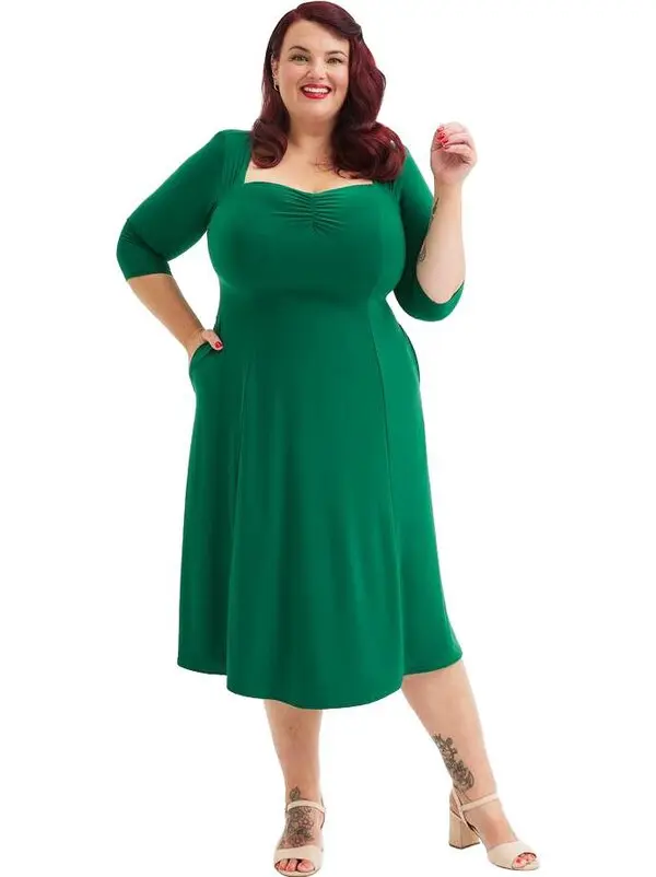 SCARLETT & JO Sweetheart Neck Ruched Bust Dress - Green