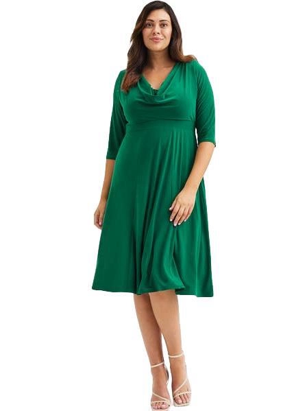 SCARLETT & JO Cowl Neck 3/4 Sleeve Midi Dress - Green