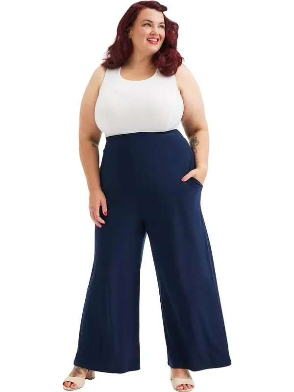 SCARLETT & JO Printed Wide Leg Lounge Pants - Navy