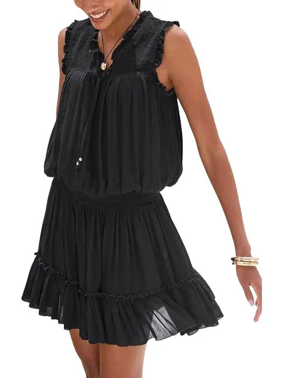 LASCANA Ruffle Trim Dress - Black