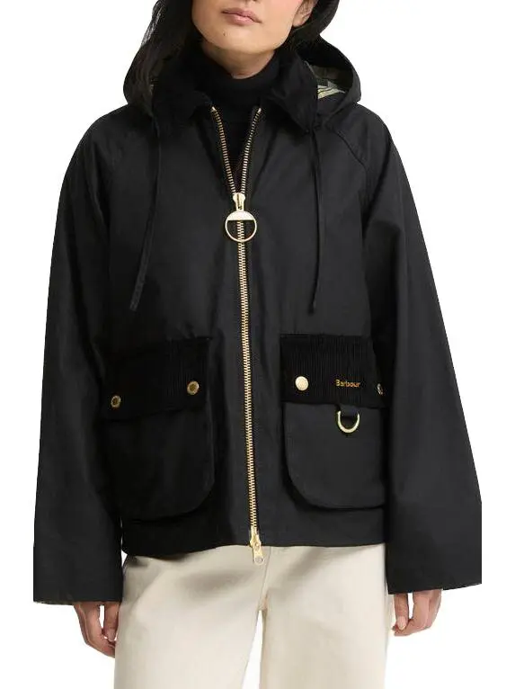 Barbour Carville Waxed Cotton Jacket - Black/ancient