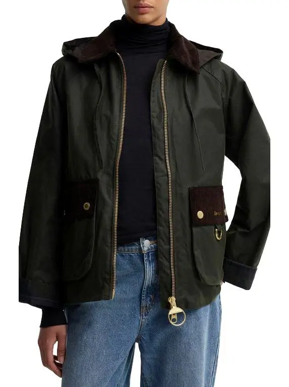 Barbour Carville Waxed Cotton Jacket With Drawcord Hood - Fern/shadow Classic