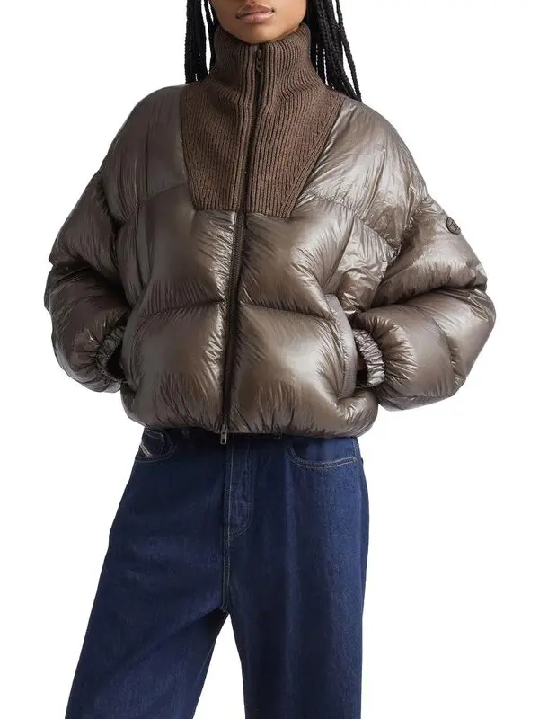 DIESEL® Cropped Down Puffer Jacket With Ribbed Funnel Neck - Plum/purpl