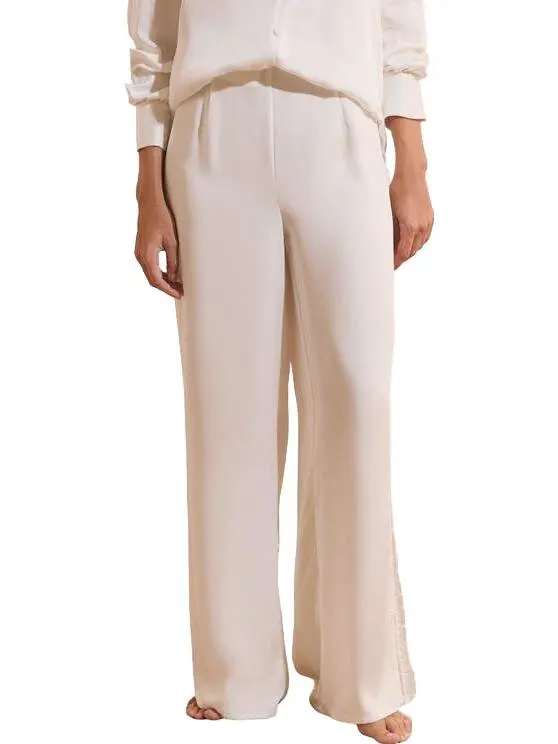 ETAM Bridal Bliss Lace Trim Wide Leg Pants - White