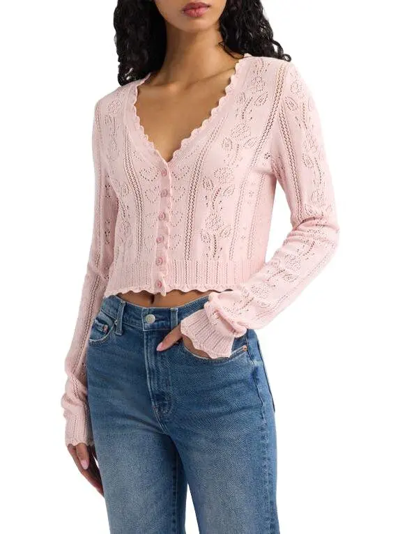 LoveShackFancy Sibella Cotton Pointelle Cardigan - Pink Iris