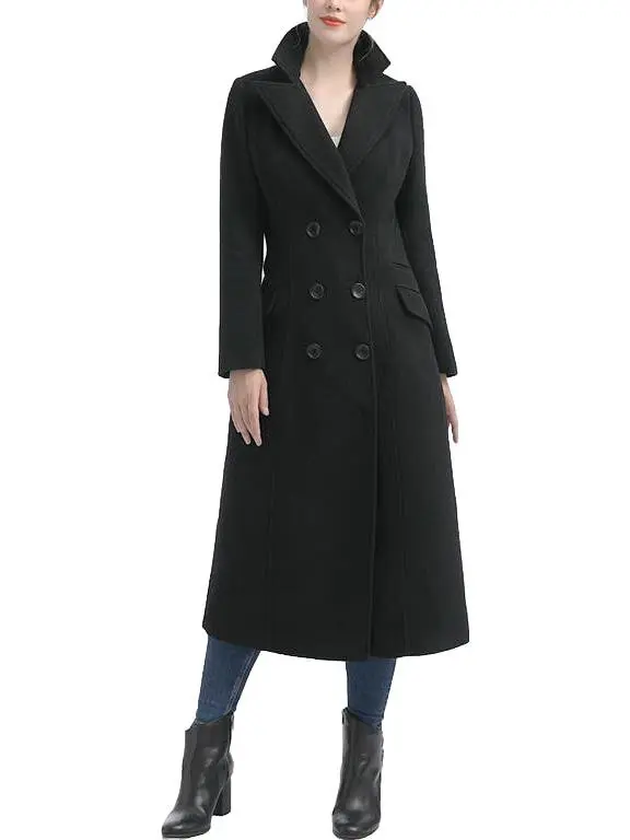 KIMI + KAI Ovie Double Breasted Wool Blend Long Coat - Black