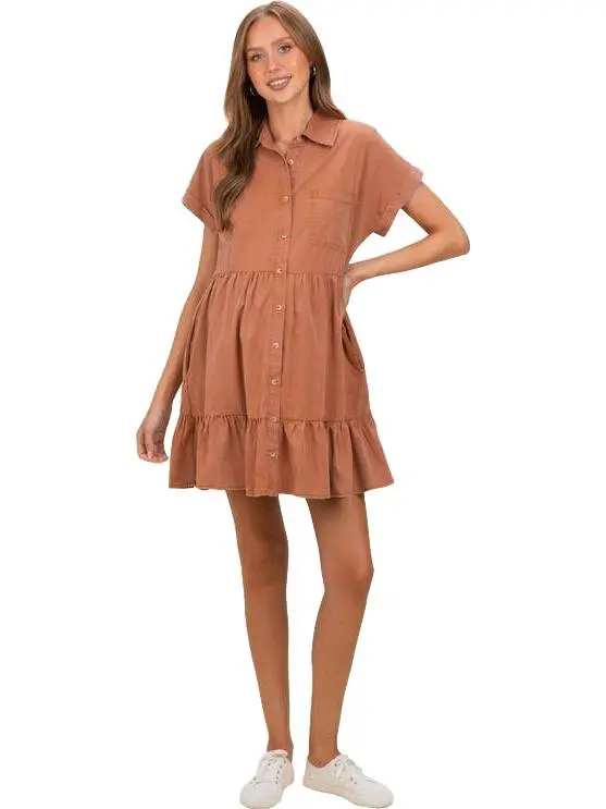PINKBLUSH Button-down Maternity Mini Dress - Rust