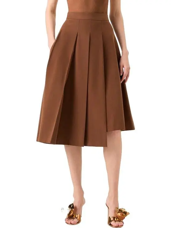 Akris Pleated Asymmetrical A-line Midi Skirt - Vicuna