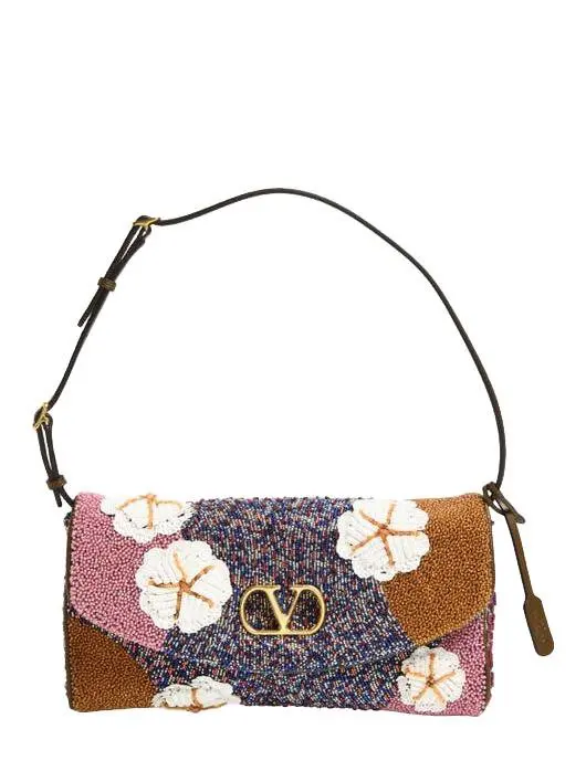 Valentino Garavani Small Devain Beaded Silk Shoulder Bag - Brown Multi