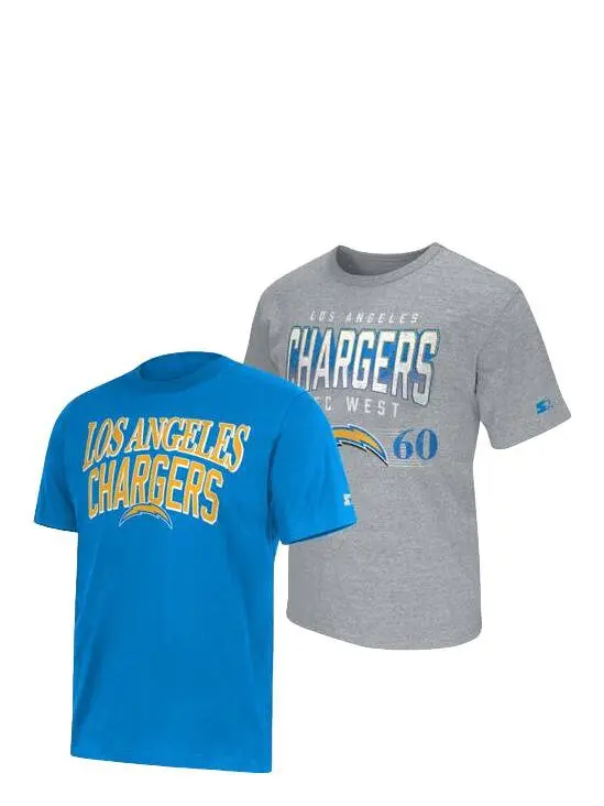 STARTER Heather Gray Los Angeles Chargers Two-pack Logo T-shirt Set - Powder Blue
