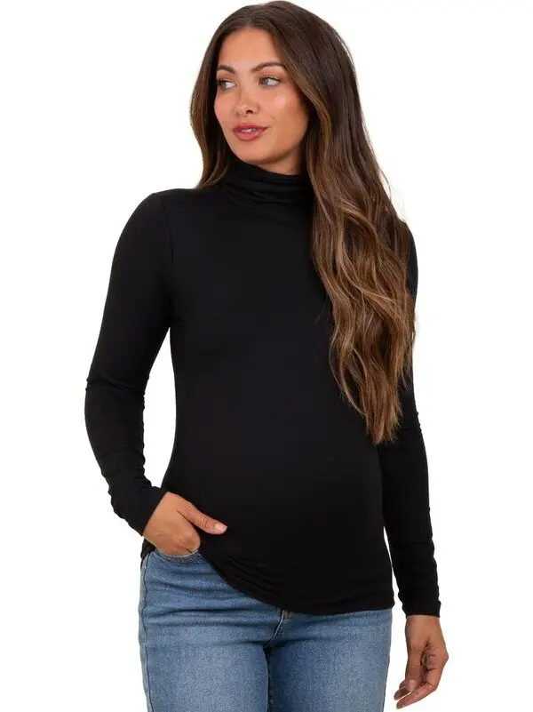 PINKBLUSH Brushed Knit Basic Turtleneck Top - Black