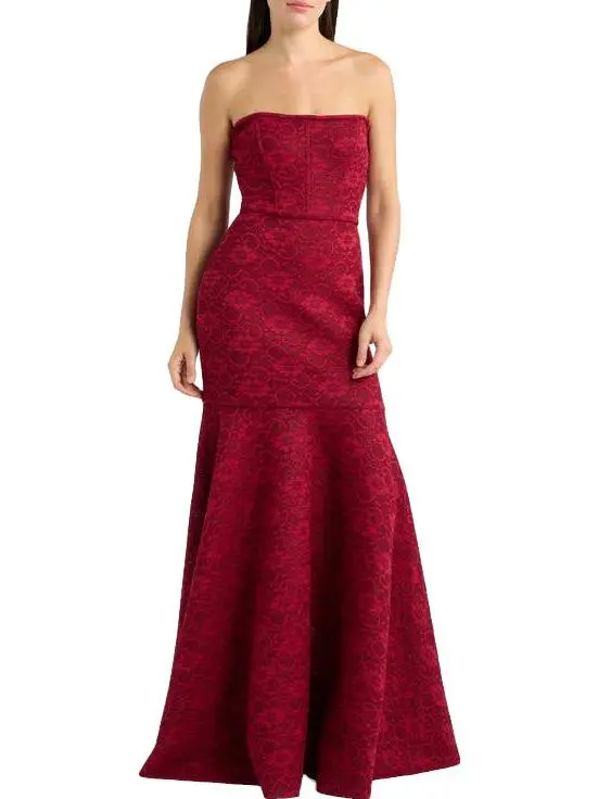 Black Halo Kristy Strapless Lace Mermaid Gown - Rouge