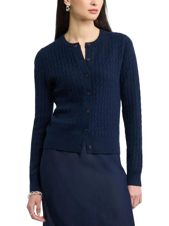 Nordstrom Cashmere Mini Cable Cardigan - Navy Night