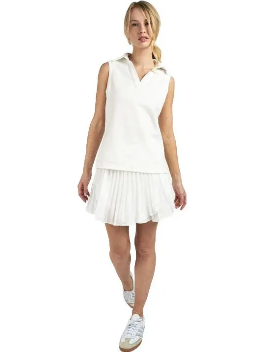 ELLE COLLECTION Sleeveless Polo Top - White