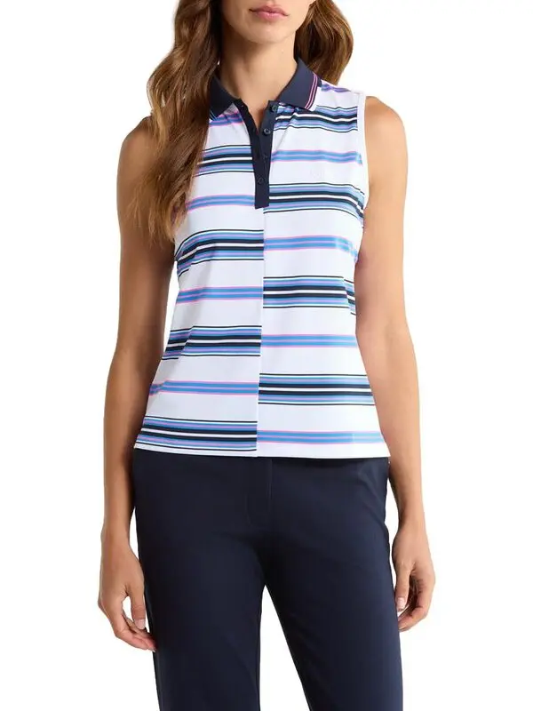G/fore Offset Stripe Performance Sleeveless Polo - Snow/knockout Pink