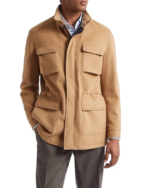 Isaia Unito Baby Wool Field Jacket With Packable Hood - Beige 360