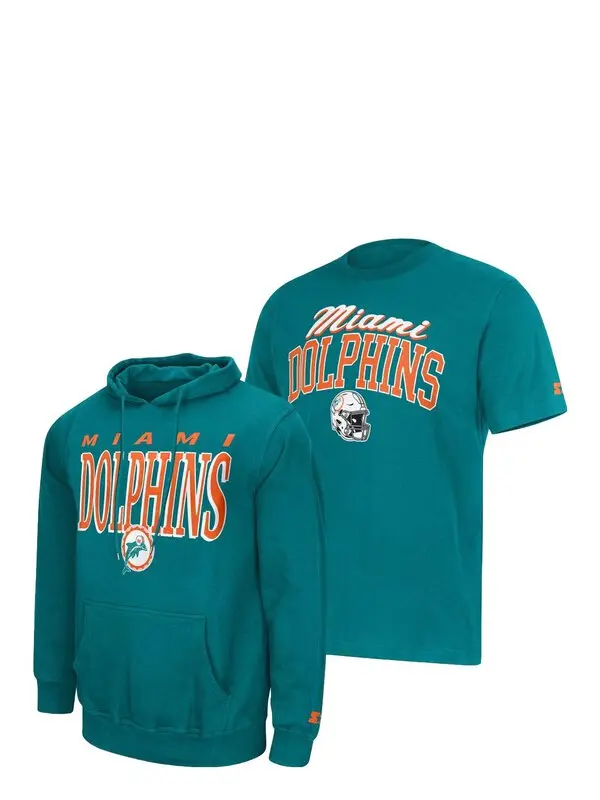 STARTER Miami Dolphins Vintage Logo Hoodie And T-shirt Set - Aqua