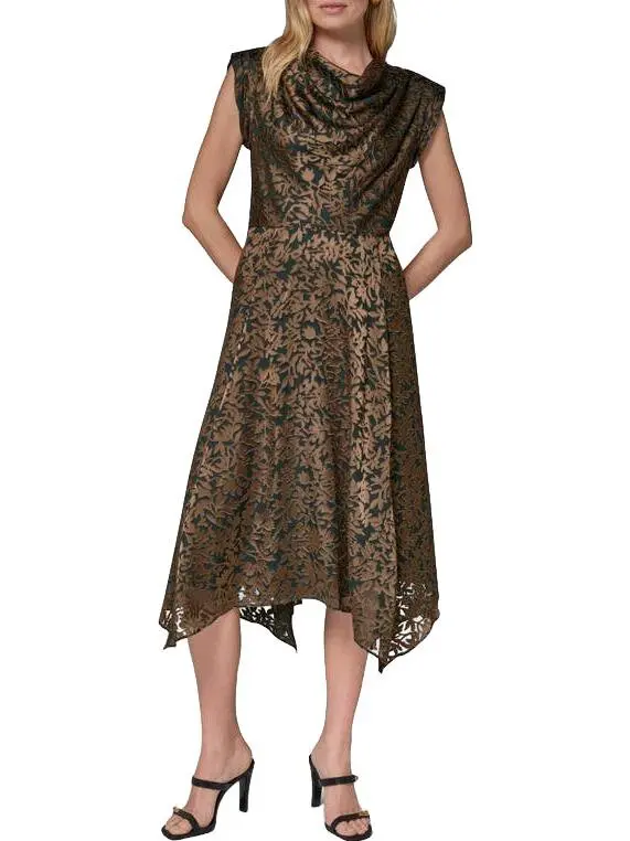 Donna Karan New York Burnout Cowl Neck Midi Dress - Black Fore