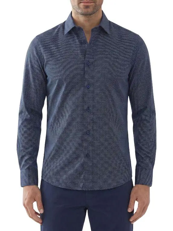 REPORT COLLECTION Stretch Dot Button Up Shirt - 41 Navy