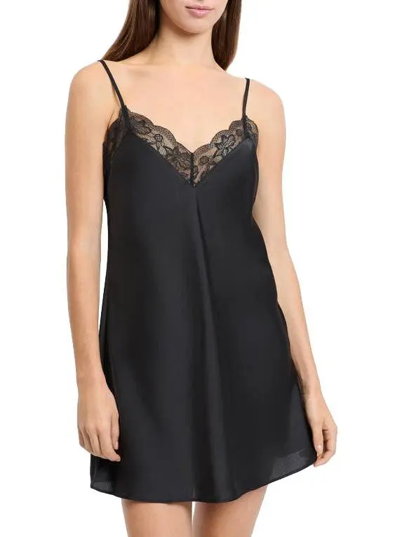 ETAM Desire Lace Trim Satin Chemise - Black