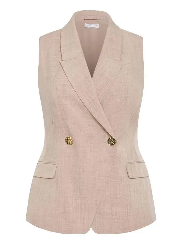 City Chic Luci Double Breasted Waistcoat - Latte