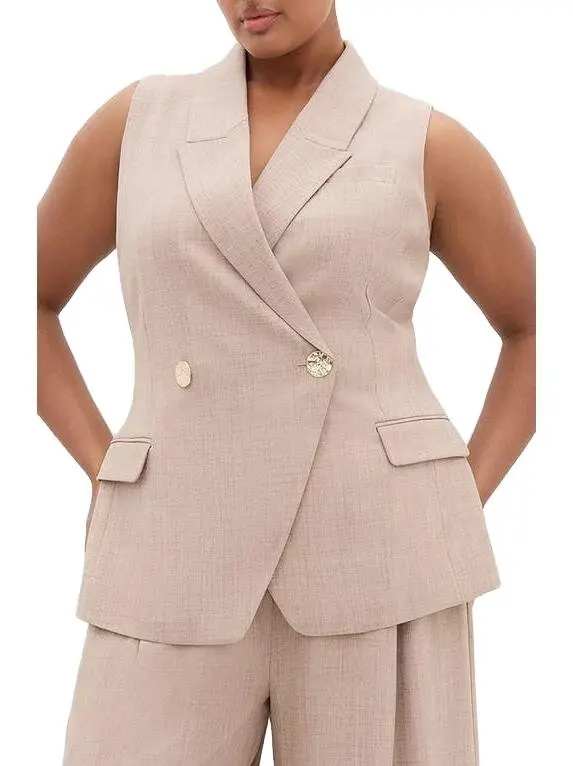 City Chic Luci Double Breasted Waistcoat - Latte
