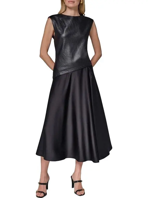 Donna Karan New York Faux Leather Mixed Media Midi Dress - Black