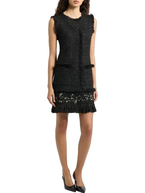 Kobi Halperin Rives Metallic Floral Appliqué Tweed Dress - Black