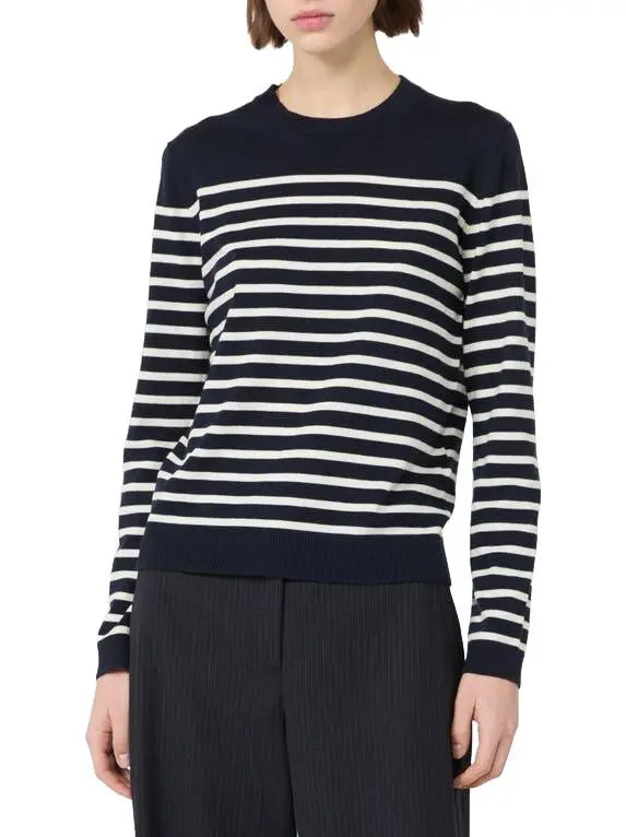 Max Mara Sicilia Striped Silk & Wool Sweater - Navy