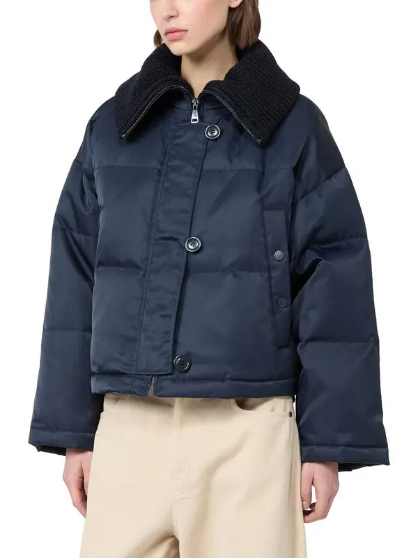 Max Mara Knit Collar Quilted Down Puffer Jacket - Navy