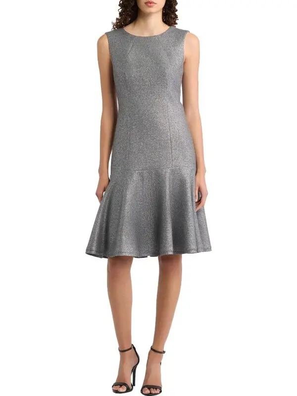Kobi Halperin Brett Sleeveless Metallic Drop Waist Dress - Grey