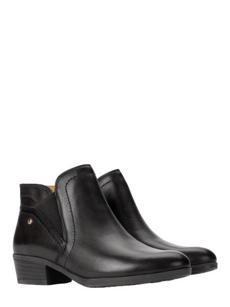 Pikolinos Daroca Leather Bootie With Block Heel And Elastic Gore - Black