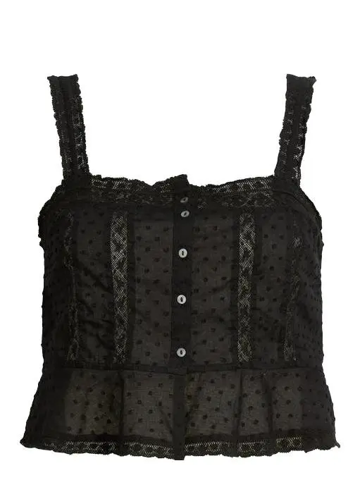 LoveShackFancy Vietta Swiss Dot Peplum Top - Black
