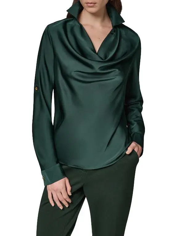 Donna Karan New York Cowl Neck Top With Roll Sleeves - Black Forest
