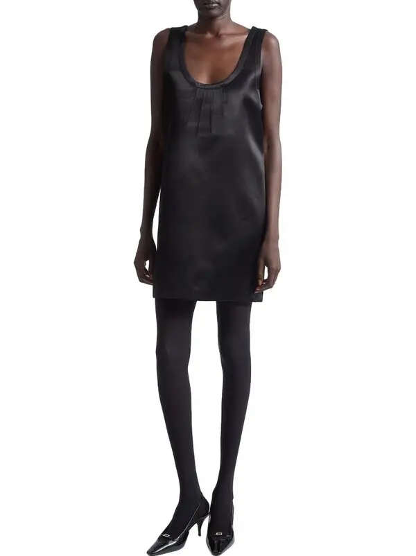 Saint Laurent Cassandre Satin Shift Dress - Noir