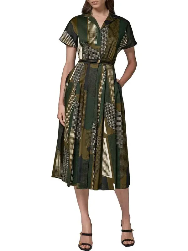 Donna Karan New York Short Sleeve Belted Shirtdress - Olive Brine