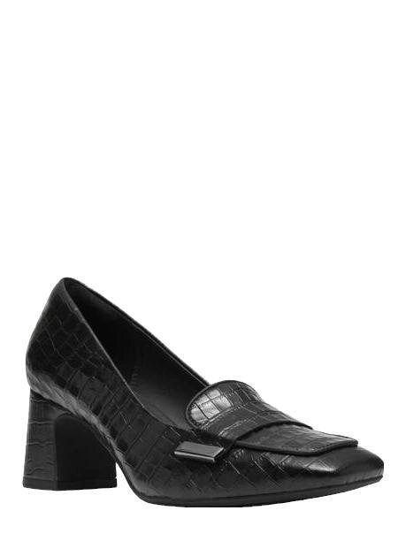 Clarks Fernie Edge Croc Embossed Leather Pump - Black Croc