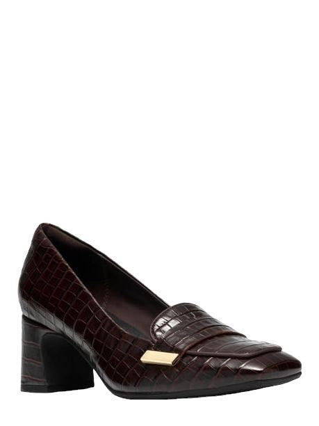 Clarks Fernie Edge Croc Embossed Leather Pump - Dark Brown Croc