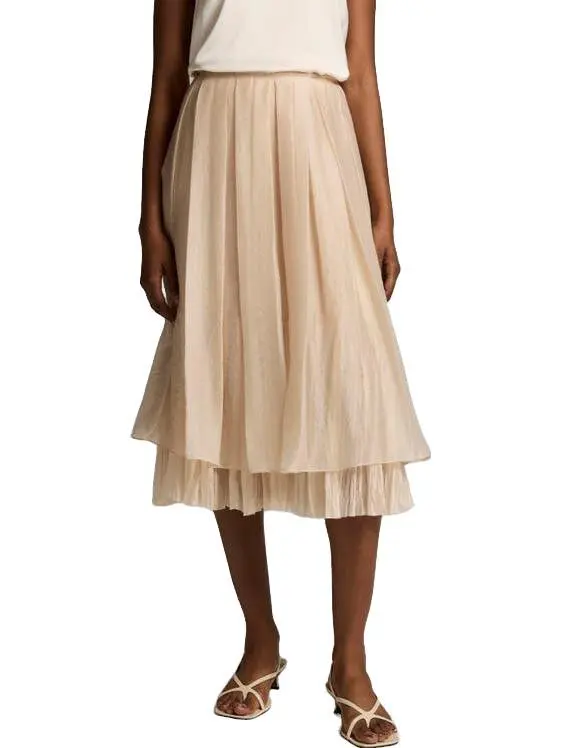 Vince Pleated Layered Midi Skirt - Blush Cloud