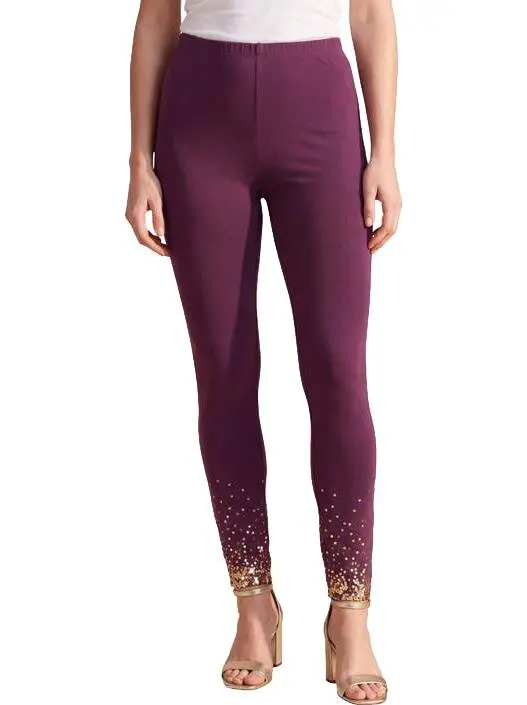 Roaman's Embellished Leggings - Berry Rose Sequin
