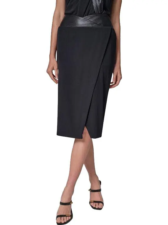 Donna Karan New York Faux Leather Trim Twist Midi Skirt - Black