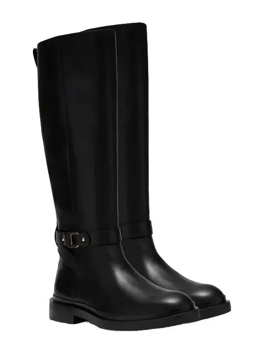 Clarks Previa Bit Knee High Leather Boot - Black Leather