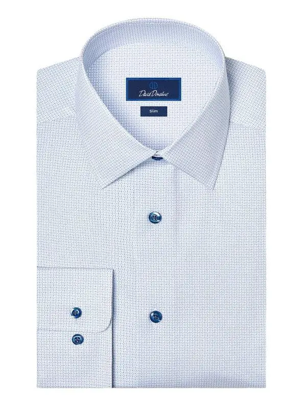 David Donahue Slim Fit Stretch Micro Geo Print Dress Shirt - White/blue