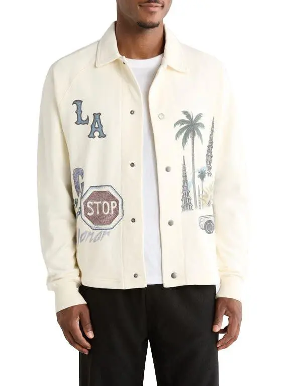 HONOR THE GIFT All Over La Cotton Fleece Coach's Jacket - Bone