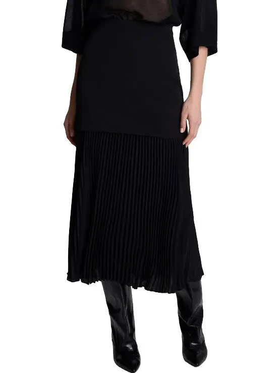 KENNETH COLE Pleated Layered Midi Skirt - Black