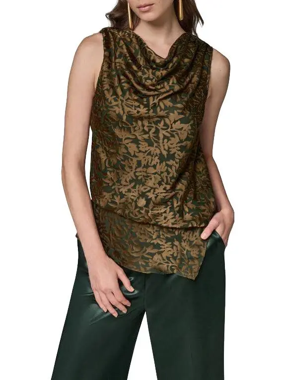Donna Karan New York Sleeveless Burnout Floral Drape Neck Top - Black Fore