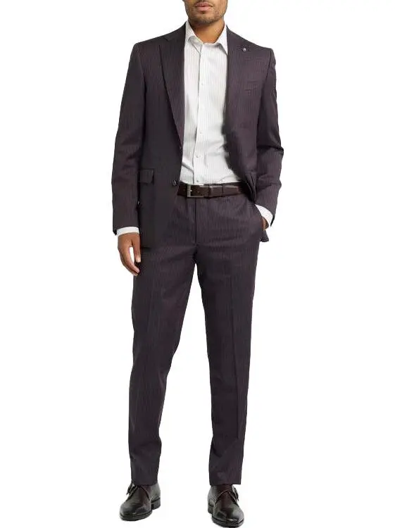 JACK VICTOR Esprit Striped Wool Suit - Burgundy