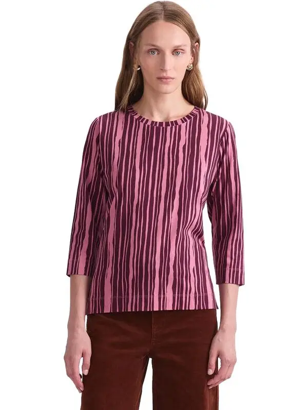 SPORTSCRAFT Mercerised Cotton Stripe Print 3/4 Sleeve Top - Pink Multi