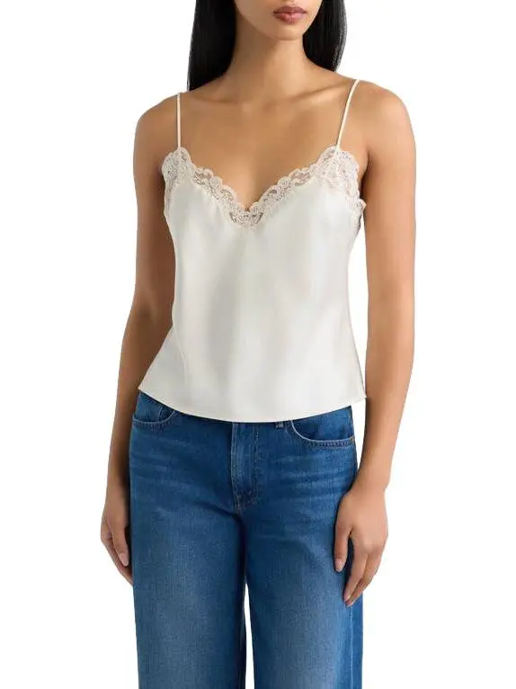 LoveShackFancy Roxsana Lace Trim Satin Camisole - Alabaster Glow